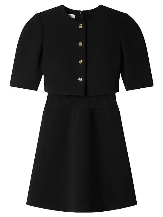 Sandro Buttoned Two-in-one Woven Mini Dress - Black