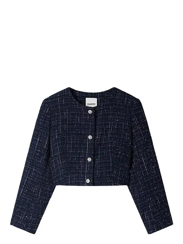 Sandro Decorative Round-neck Tweed Jacket - Blue