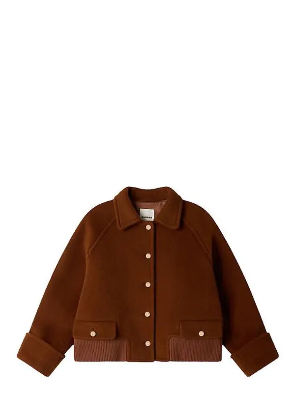 Sandro Collared Short Wool Coat - Camel