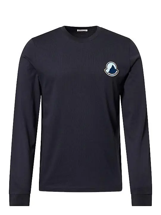 Moncler Mountain Logo-patch Long-sleeve Cotton T-shirt - Navy