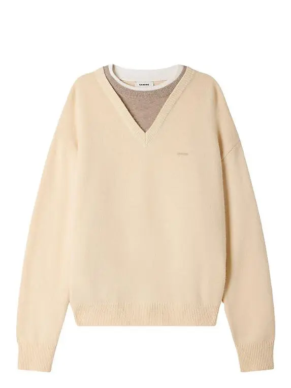 Sandro Two-in-one Wool And Cashmere-blend Jumper - Ecru