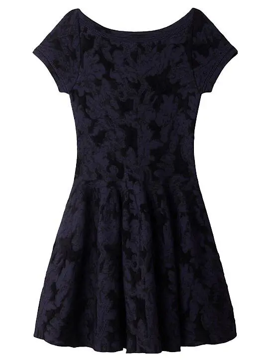 Sandro Floral Jacquard-knit Stretch-woven Mini Dress - Midnight Blue