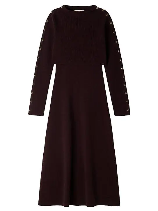 Sandro Embellished Two-in-one Wool And Cashmere-blend Maxi Dress - Bordeaux