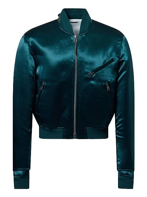 TOM FORD Varsity Zip Satin Bomber Jacket - Bright Emerald