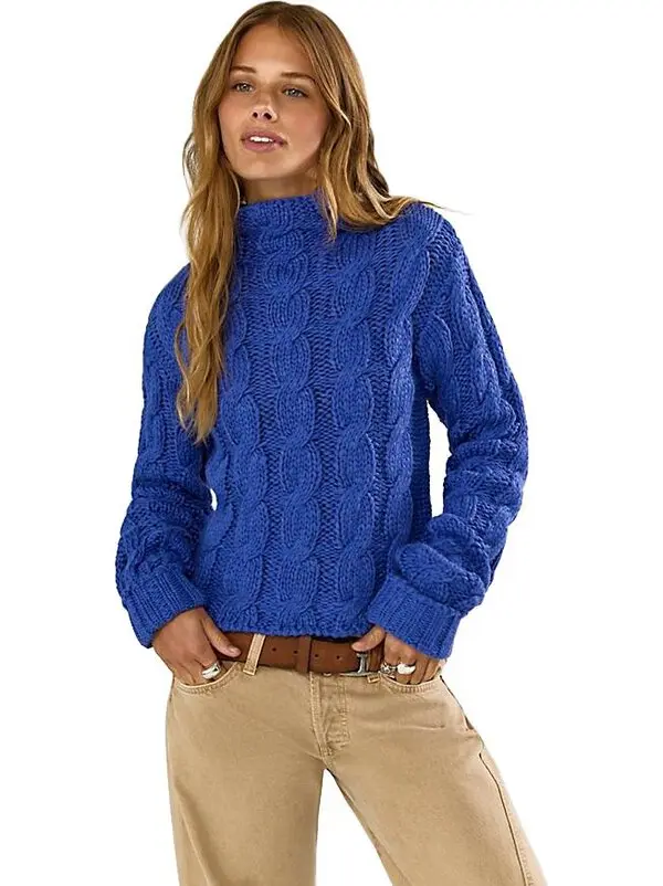 Free People Simone Cable Knit Pullover At - Blue Laser