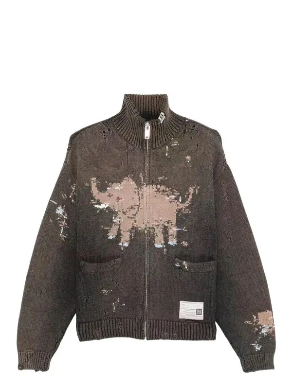 Mihara Yasuhiro Elephant Jacquard Knit Cardigan - Grey