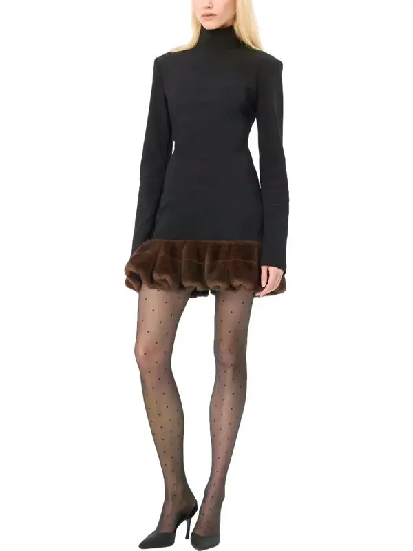 ROTATE BY BIRGER CHRISTENSEN Long-sleeve Faux-fur Trim Mini Dress - Black