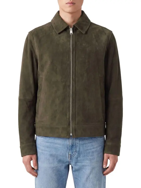 BOSS Suede Sheepskin Jacket With Zip Closure - Green
