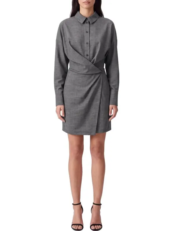Patrizia Pepe Draped Mini Shirt Dress With Side Slit - Grey