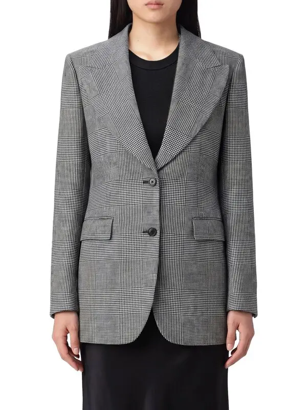 Dolce & Gabbana Cropped Houndstooth Wool Blazer With Peak Lapels - Grey