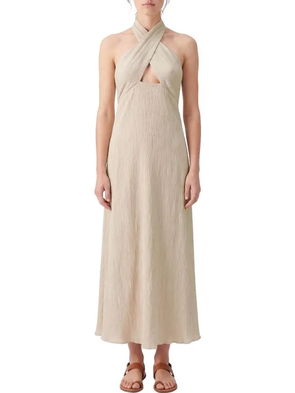 Johanna Ortiz Viscose-blend Midi Dress With Wrap Neckline And Tie-up Straps - Ecru
