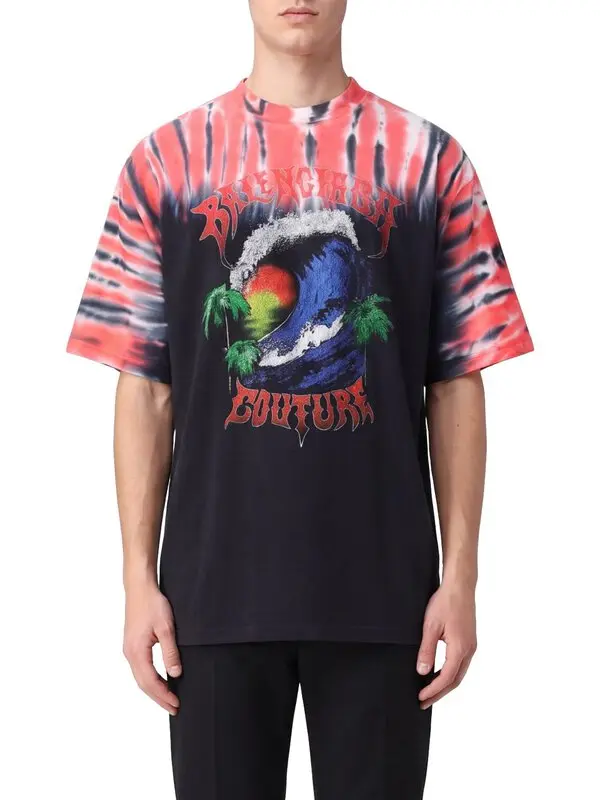 Balenciaga Cotton T-shirt With Graphic Print And Dropped Shoulders - Black