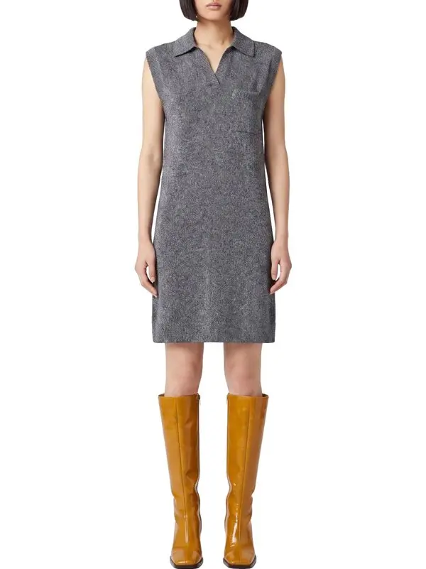 Marni Wool Blend Knit Polo Mini Dress With Classic Collar - Grey