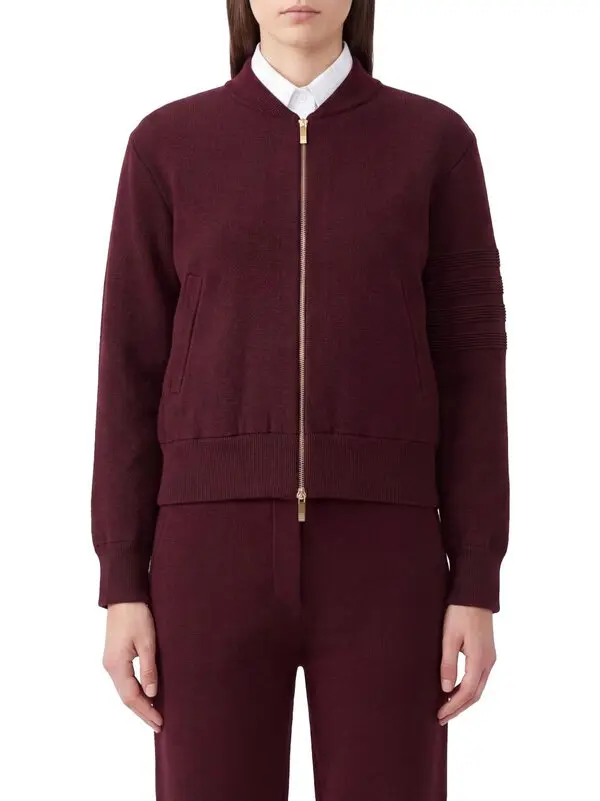 Thom Browne Virgin Wool And Linen Blend Bomber Jacket With Zip Closure - Red