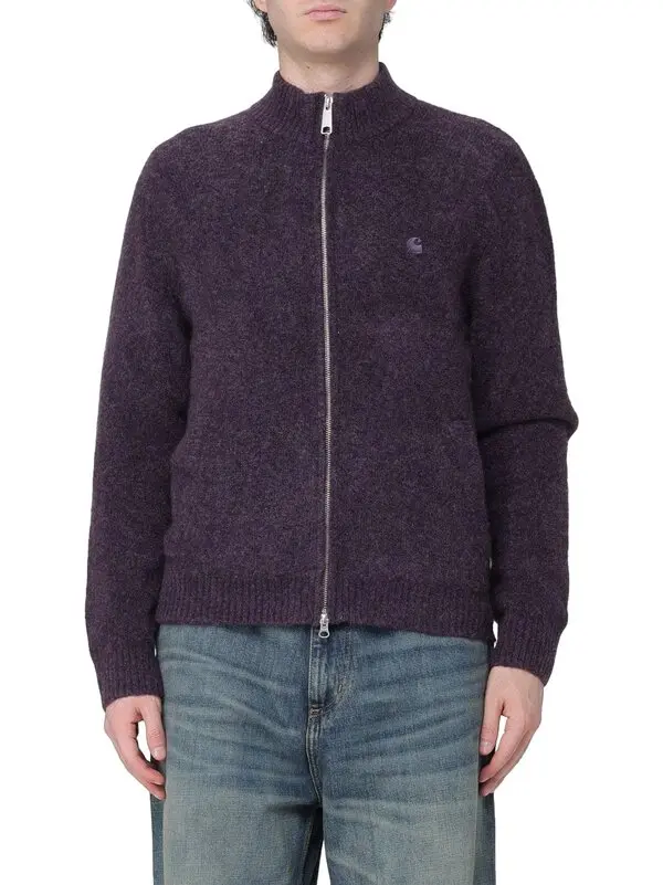 Carhartt Work In Progress Curtis Wool Blend Turtleneck Zip-up Cardigan - Violet