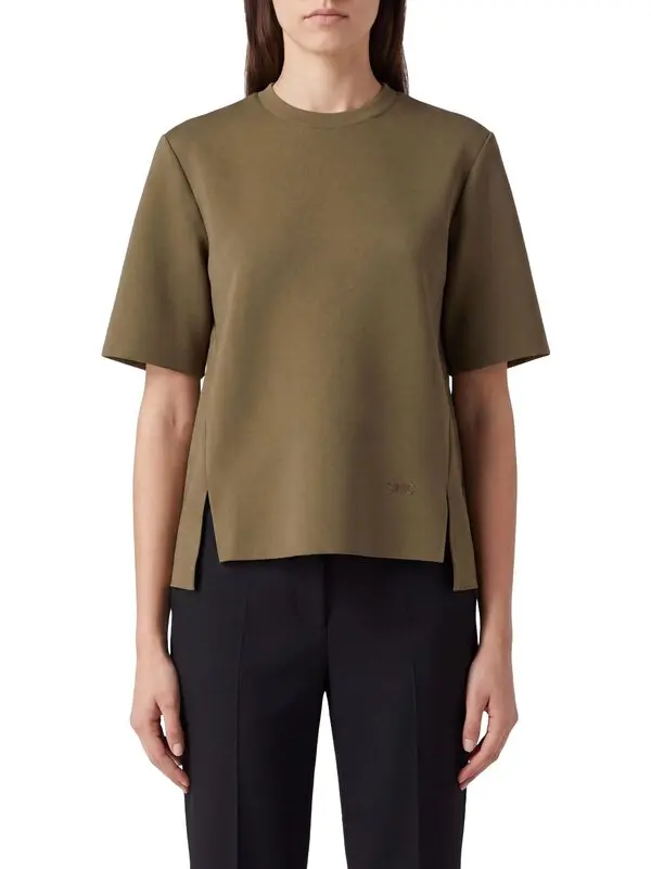 Stella McCartney Viscose Blend Crewneck T-shirt With Asymmetrical Hem - Brown