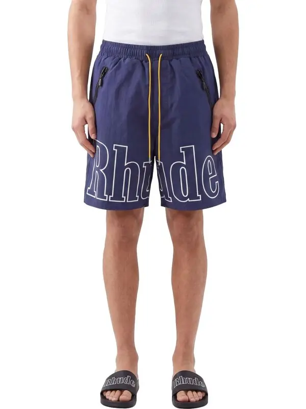 Rhude Polyester Drawstring Shorts With Contrast Logo - Navy