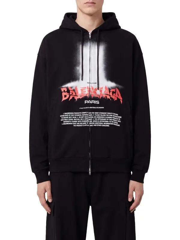Balenciaga Cotton Zip-up Hoodie With Graphic Print - Black