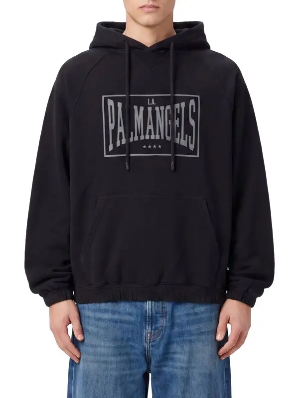 Palm Angels Relaxed Fit Logo Print Cotton Hoodie - Black