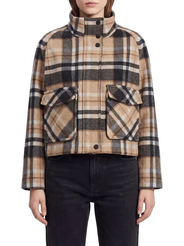 Pinko Single-breasted Tartan Wool Bomber Jacket With Funnel Neck - Multicolor