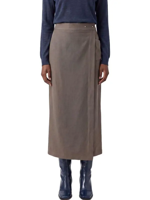 Giorgio Armani High-waisted Silk And Wool Midi Wrap Skirt - Mud