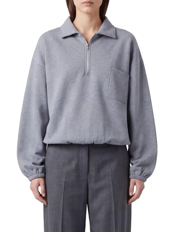 DARKPARK Relaxed Fit Cotton Polo Sweatshirt With Zip And Dropped Shoulders - Grey 1