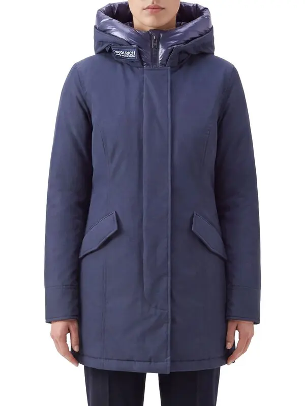 Woolrich Arctic Cotton And Nylon Parka With Padded Hood - Navy