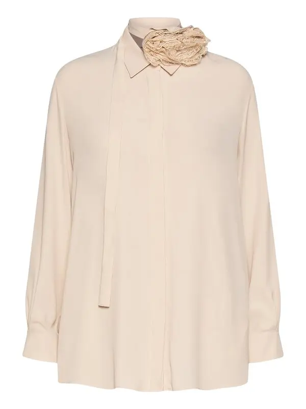 Marella Crepe De Chine Flower-detail Shirt - Beige