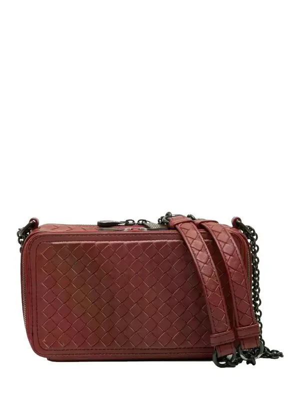 Bottega Veneta 2012-2026 Nappa Intrecciato Double Zip Shoulder Bag - Red
