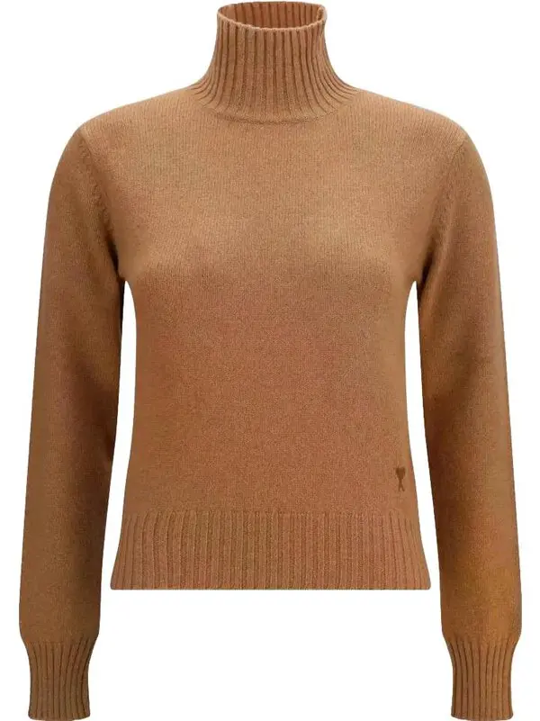 AMI Paris De Coeur Roll-neck Sweater - Brown
