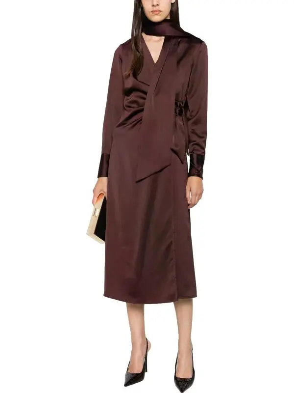 Imperial Scarf-detail Wrap-style Midi Dress - Brown