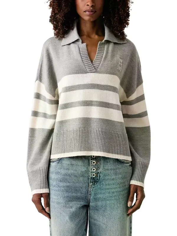Patrizia Pepe Striped Embroidered-logo Jumper - Grey
