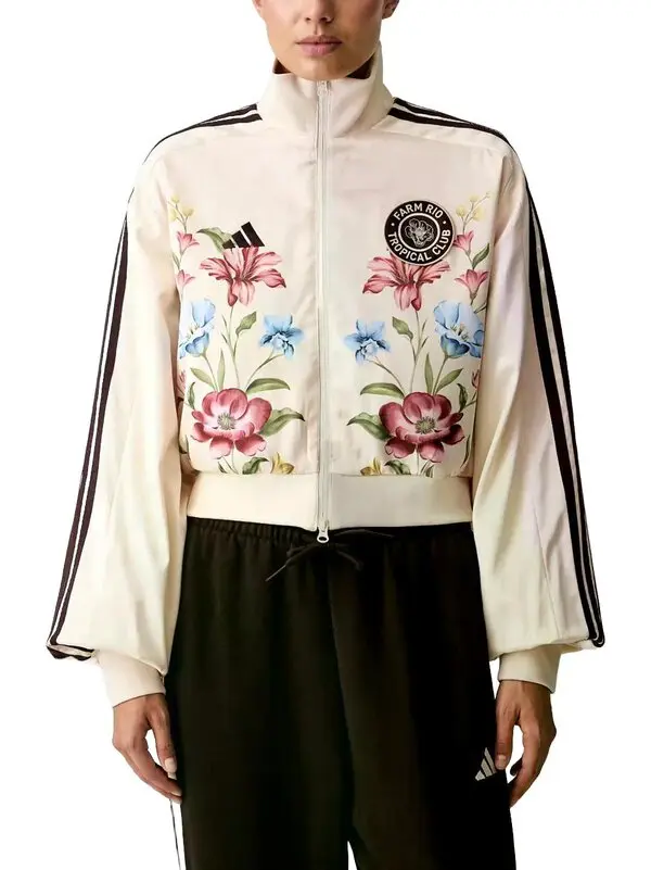Adidas X Farm Rio Floral-print Cropped Jacket - Neutrals