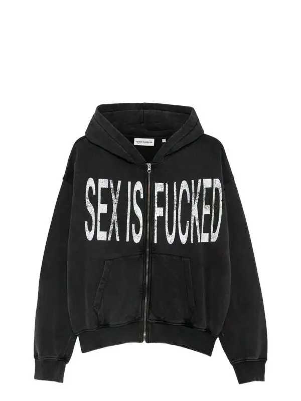 CARNE BOLLENTE Slogan-print Zip-up Hoodie - Brown