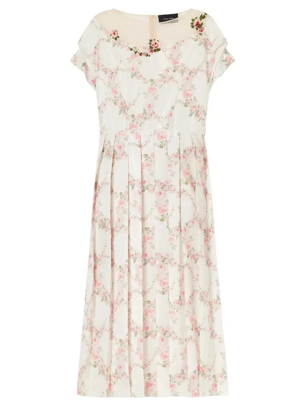 Simone Rocha Bead-embellished Pleated Floral-printed Taffeta Midi Dress - Multi