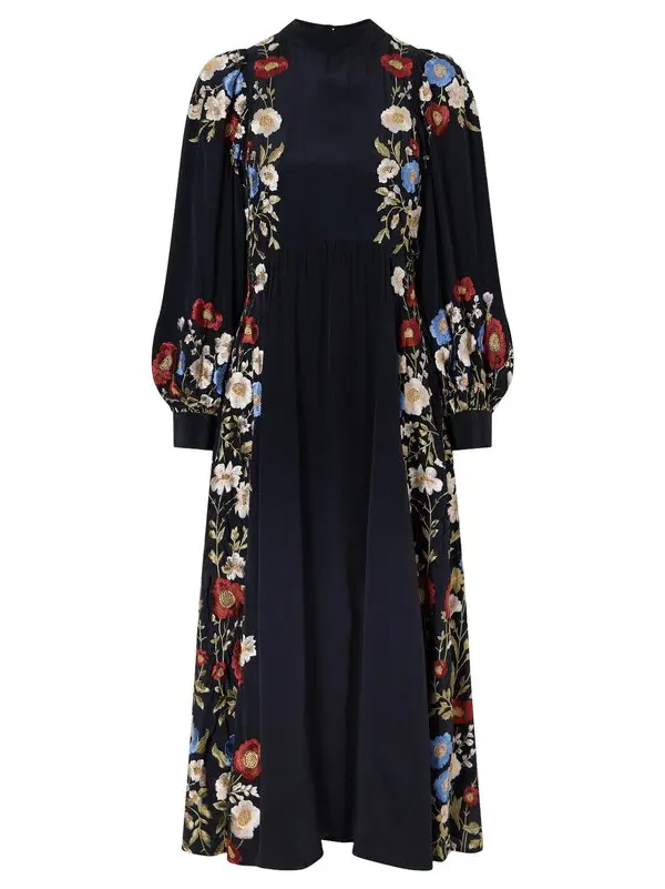 Sea Ruwa Floral-embroidered Jacquard Midi Dress - Black