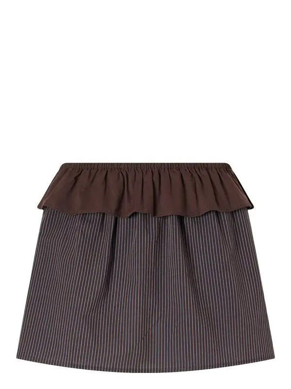 DEIJI STUDIOS Flounce Striped-organic Cotton Mini Skirt - Brown