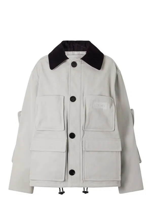 Loewe Leather-trimmed Cotton Jacket - Gray