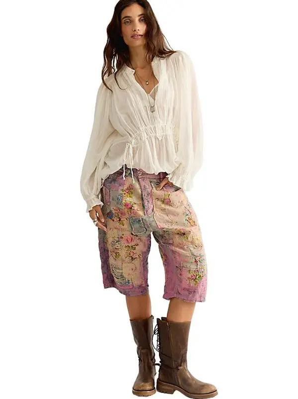 MAGNOLIA PEARL Floral Miner Denim Shorts - Multicolor