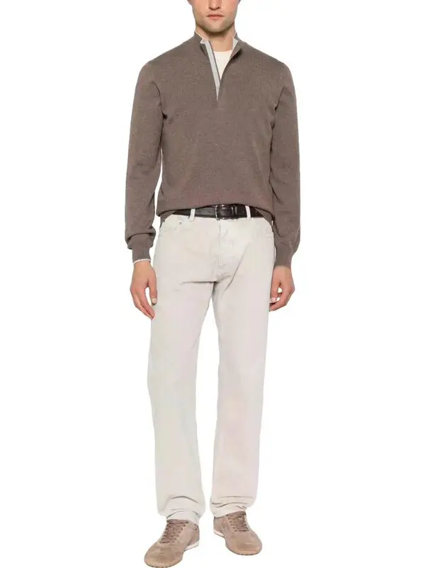 VENGERA Quarter-zip Knitted Sweater - Brown