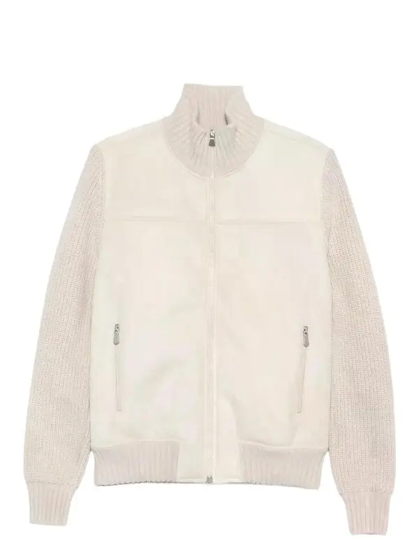 VENGERA Ribbed-knit Panelled Jacket - Neutrals
