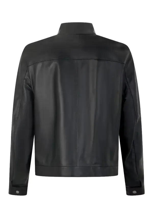 Paul & Shark Mandarin-collar Leather Jacket - Black