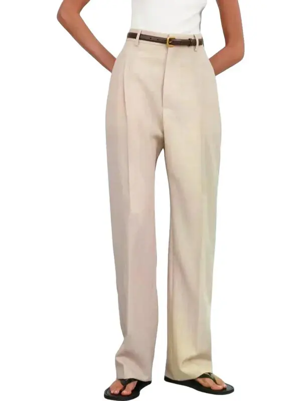 Wardrobe.NYC Pleated Wool Trousers - Neutrals