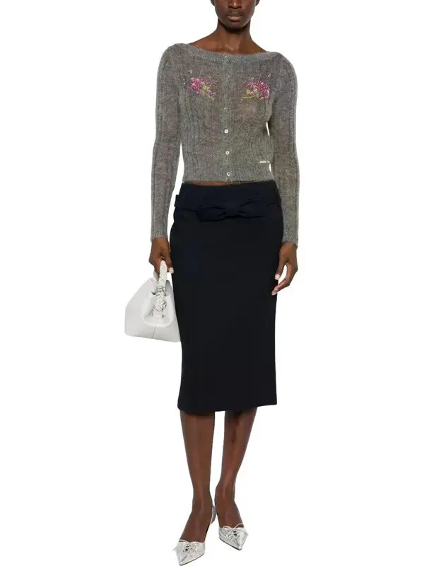 SHUSHU/TONG Beaded Floral-embellished Cardigan - Grey