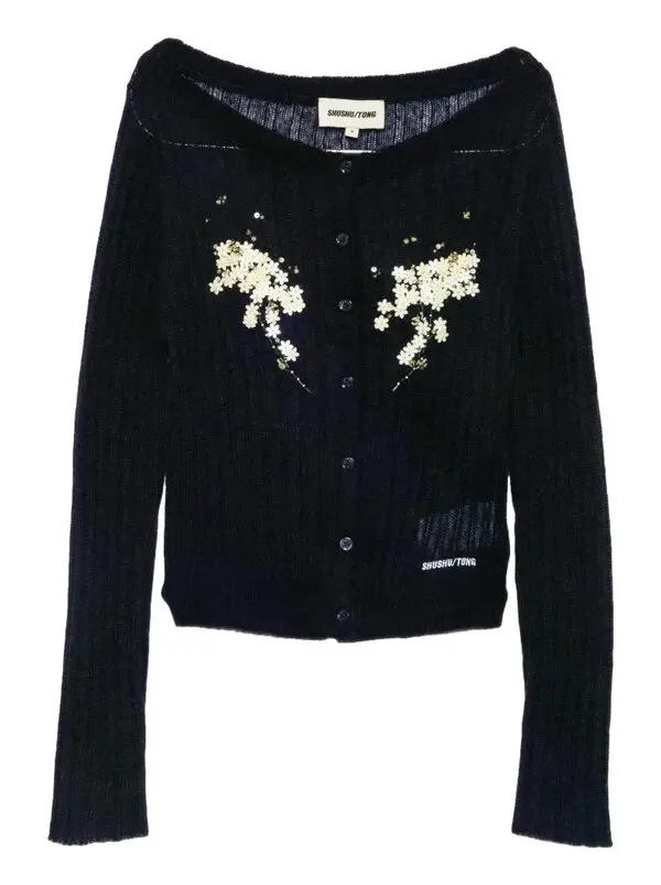 SHUSHU/TONG Beaded Floral-embellished Cardigan - Blue