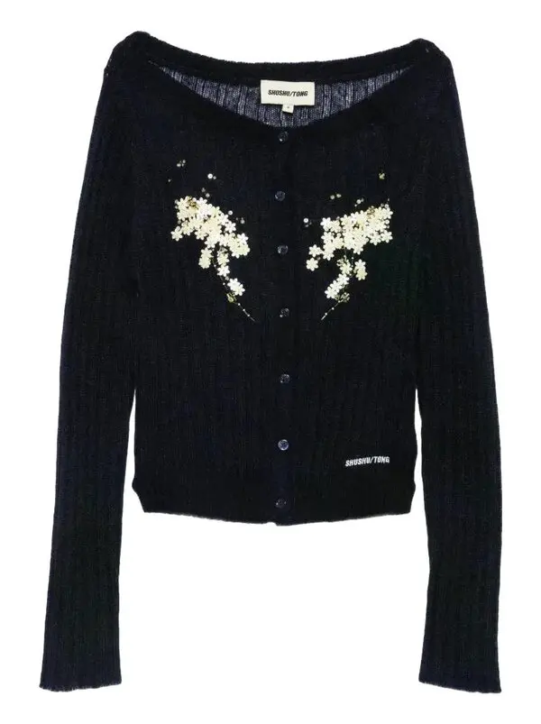 SHUSHU/TONG Beaded Floral-embellished Cardigan - Blue