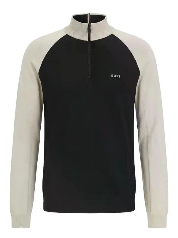 BOSS Color-blocked Sweater With Zipper Neck - Black
