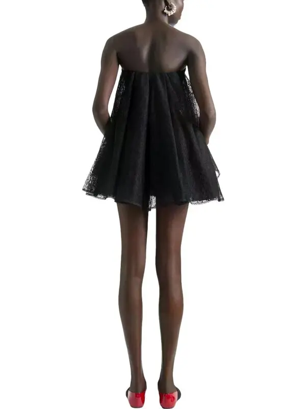 Givenchy Mini Bustier Dress In Lace With Cape - Black