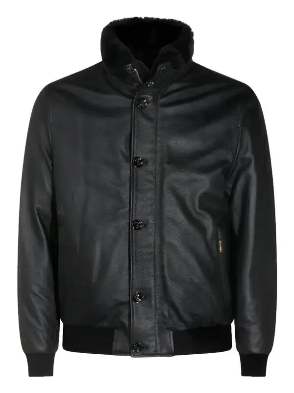 MOORER Shearling-collar Leather Jacket - Black
