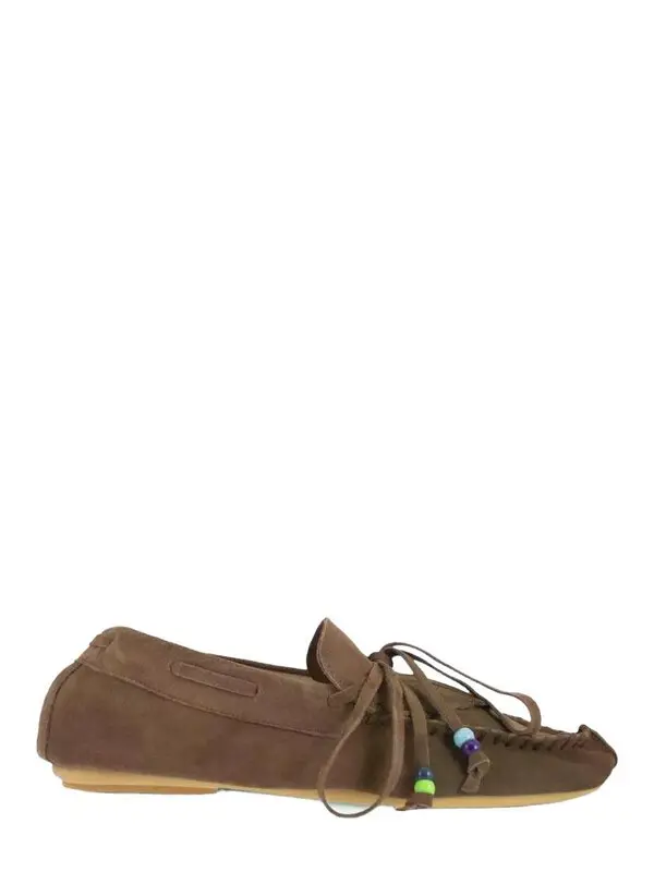 ANNIEL Fringed Beaded Loafers - Brown